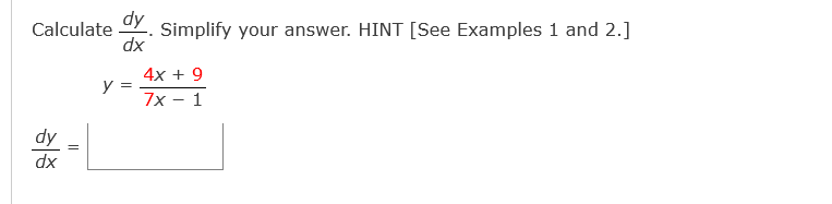 Solved Calculate dydx. ﻿Simplify your answer. HINT [See | Chegg.com