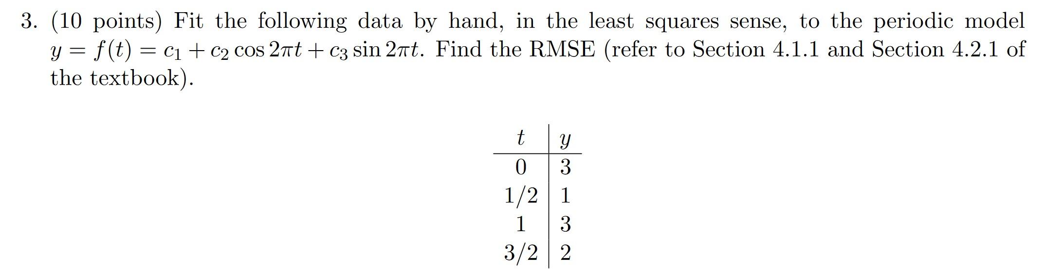3. (10 points) Fit the following data by hand, in the | Chegg.com