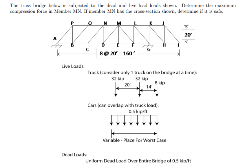 Solved The truss bridge below is subjected to the dead and | Chegg.com
