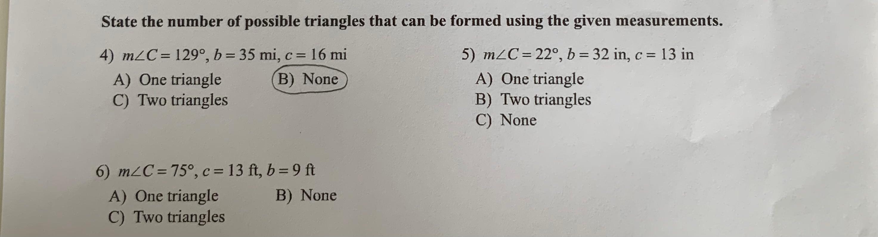Solved State the number of possible triangles that can be | Chegg.com