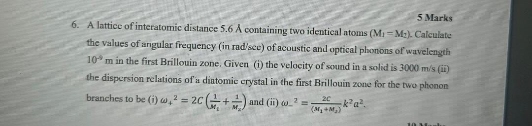 Solved 6. A lattice of interatomic distance 5.6A˚ containing | Chegg.com