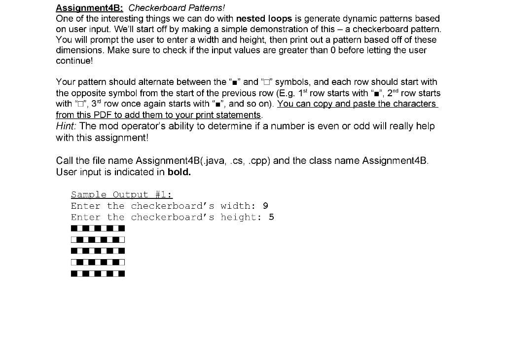 Solved Assignment4B: Checkerboard Patterns! One of the | Chegg.com