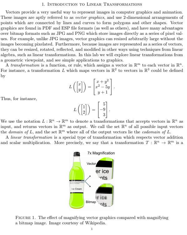 Solved 1. INTRODUCTION TO LINEAR TRANSFORMATIONS Vectors | Chegg.com