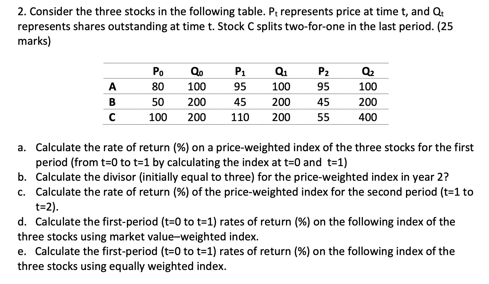 Solved 2. Consider the three stocks in the following table. | Chegg.com