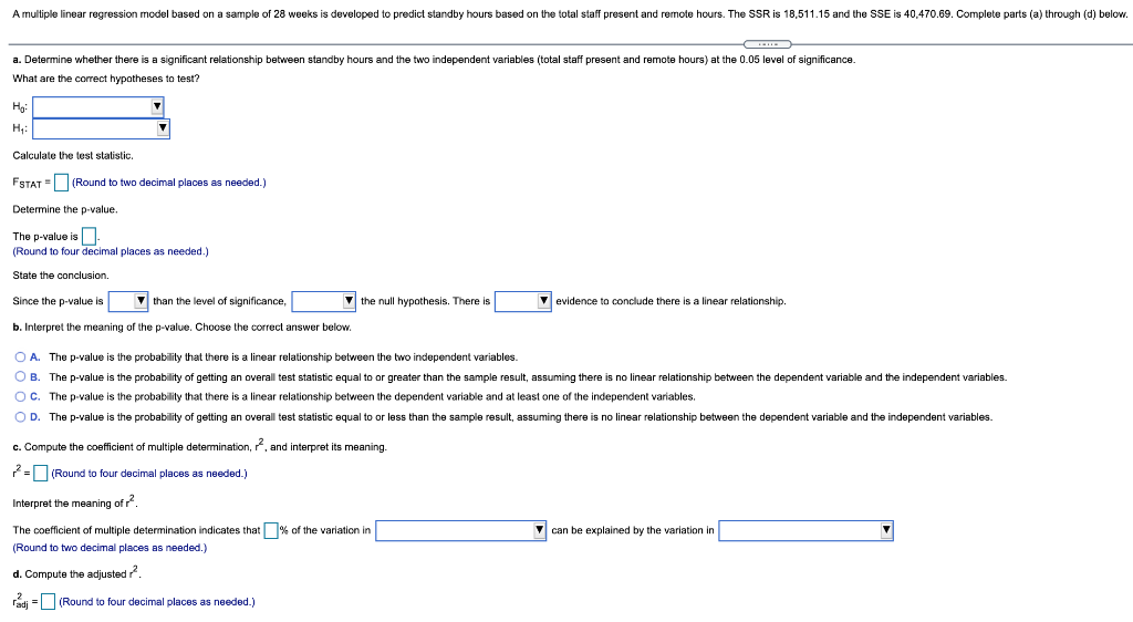 Solved A multiple linear regression model based on a sample | Chegg.com