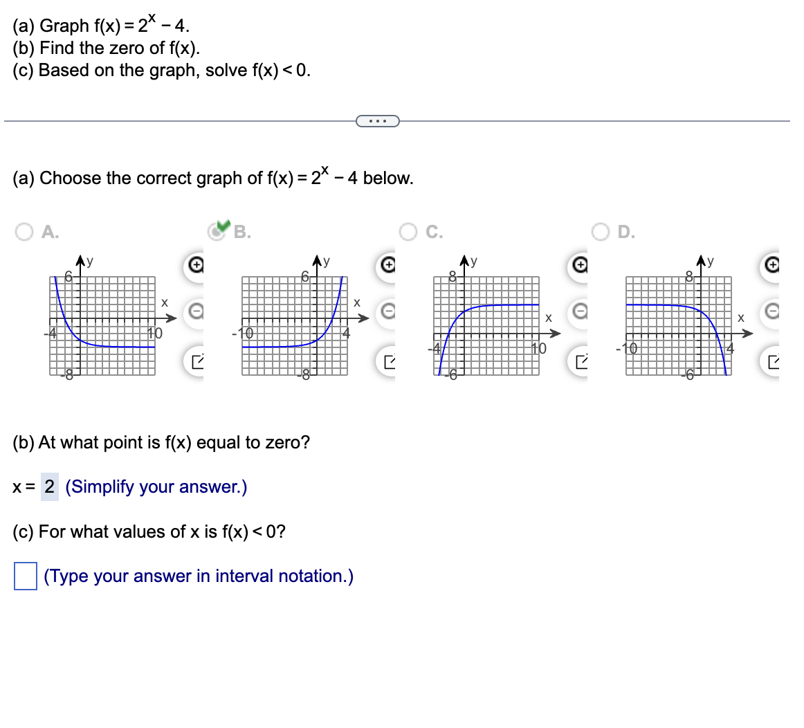 Solved (a) ﻿Graph f(x)=2x-4.(b) ﻿Find the zero of f(x).(c) | Chegg.com