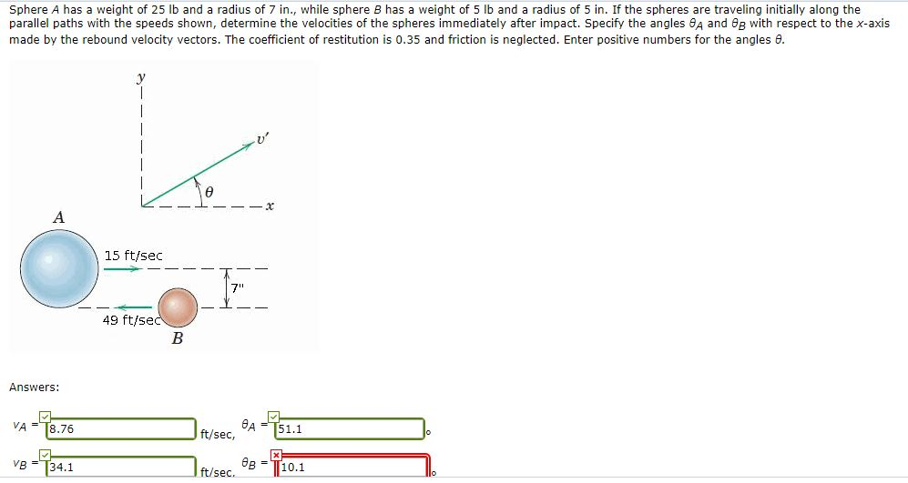 Solved Sphere A has a weight of 25 lb and a radius of 7 in., | Chegg.com