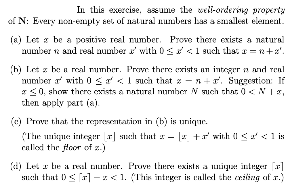 Solved In this exercise, assume the well-ordering property | Chegg.com