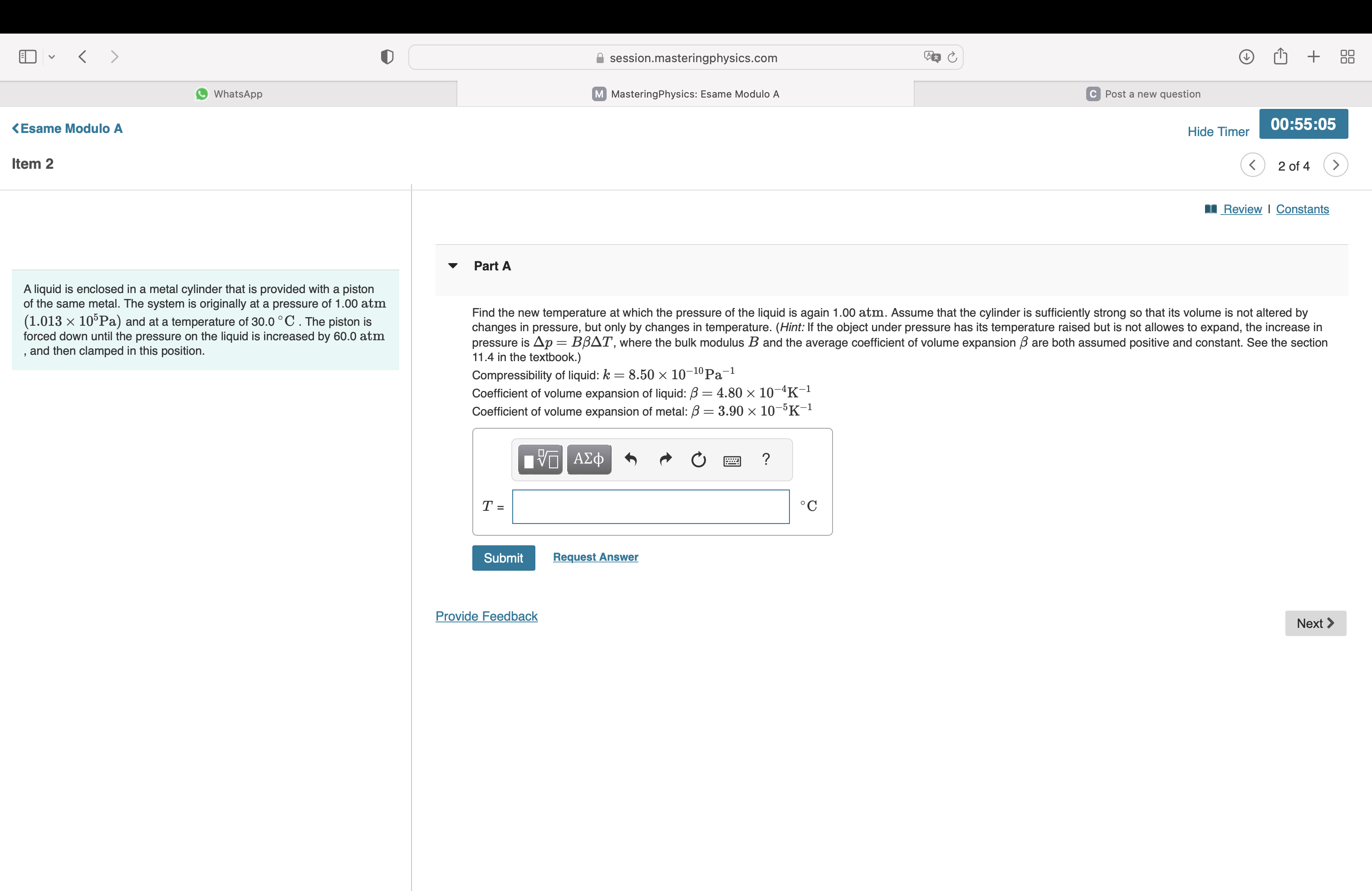 Solved A liquid is enclosed in a metal cylinder that is | Chegg.com