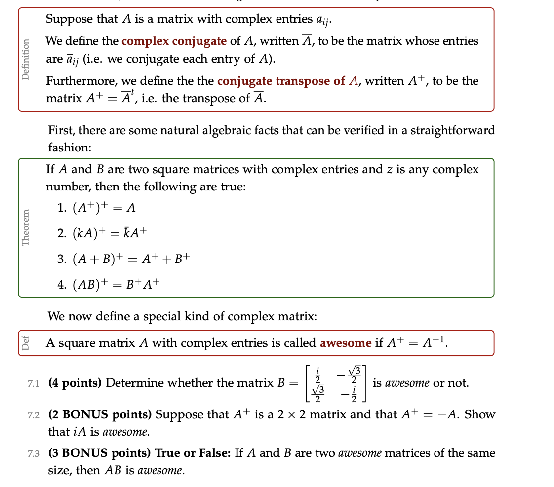 Solved Definition Suppose that A is a matrix with complex | Chegg.com