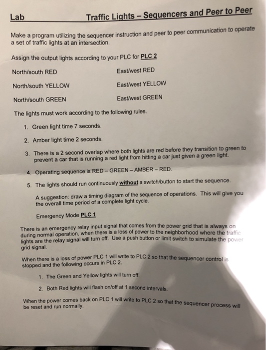 Lab Traffic Lights-Sequencers and Peer to Peer Make a | Chegg.com