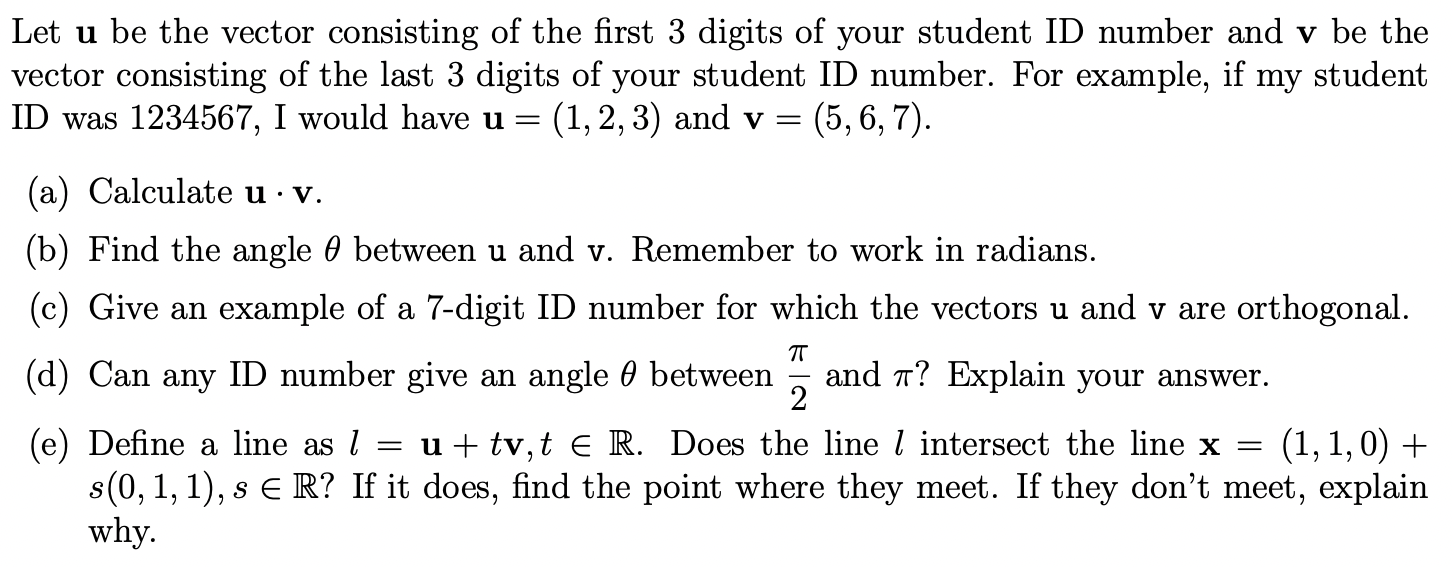 Solved Let u be the vector consisting of the first 3 digits | Chegg.com