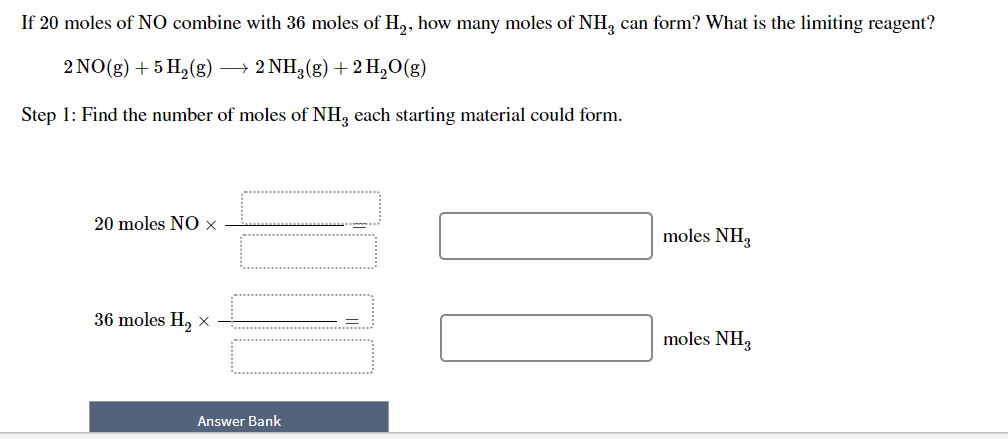 Solved If 20 moles of NO combine with 36 moles of H,, how | Chegg.com