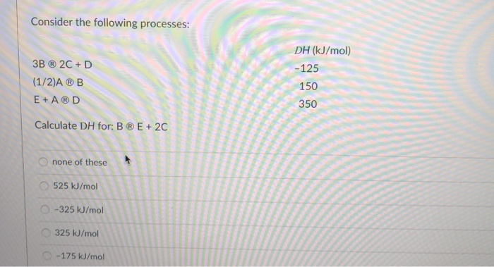 Solved Consider the following processes: DH (kJ/mol) 3B 2C D | Chegg.com