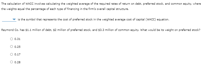 Solved The calculation of WACC involves calculating the | Chegg.com
