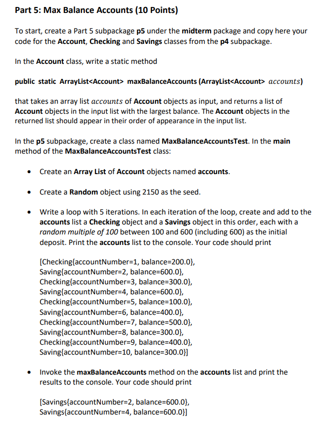 Solved Part 5: Max Balance Accounts (10 Points) To start, | Chegg.com