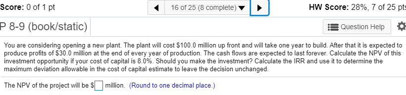 Solved Score: 0 of 1 pt 16 of 25 (8 complete) HW Score: 28%, | Chegg.com