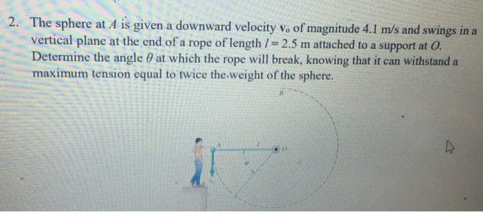 Solved The sphere at A is given a downward velocity vo of | Chegg.com