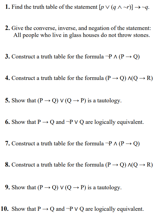 Find the truth table of ﻿the statement | Chegg.com