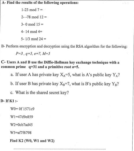 Solved A- Find the results of the following operations: | Chegg.com