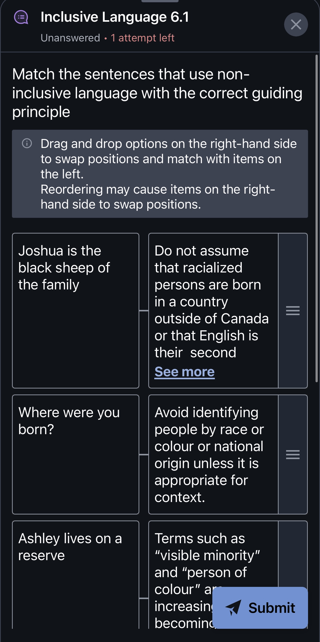 Match the sentences that use noninclusive language | Chegg.com