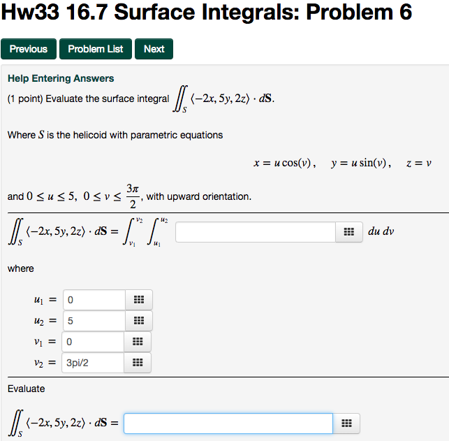 Solved Hw33 16.7 Surface Integrals: Problem 6 Previous | Chegg.com