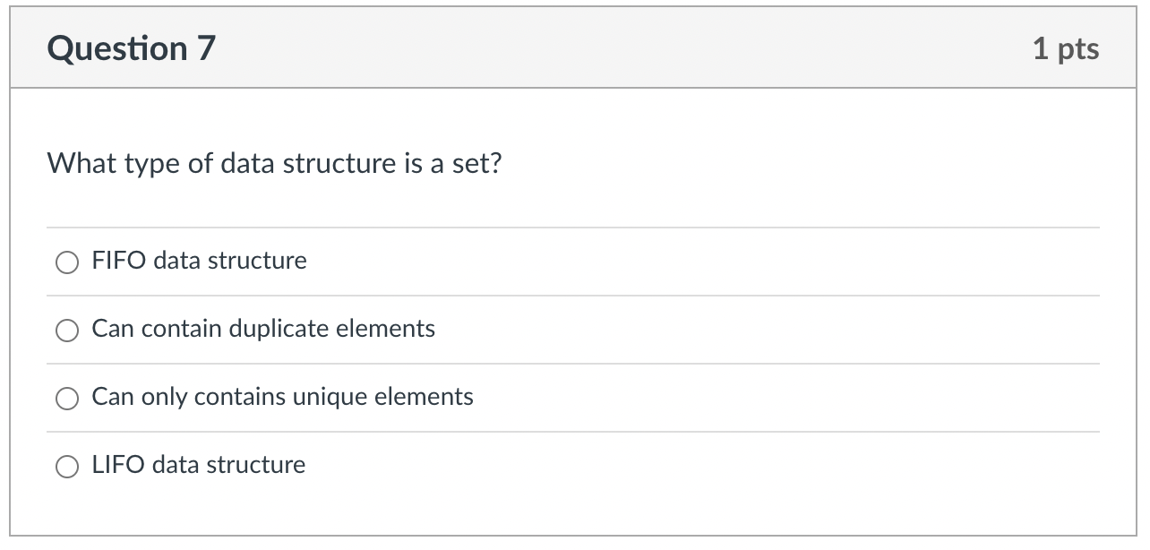 Solved What type of data structure is a set? FIFO data | Chegg.com