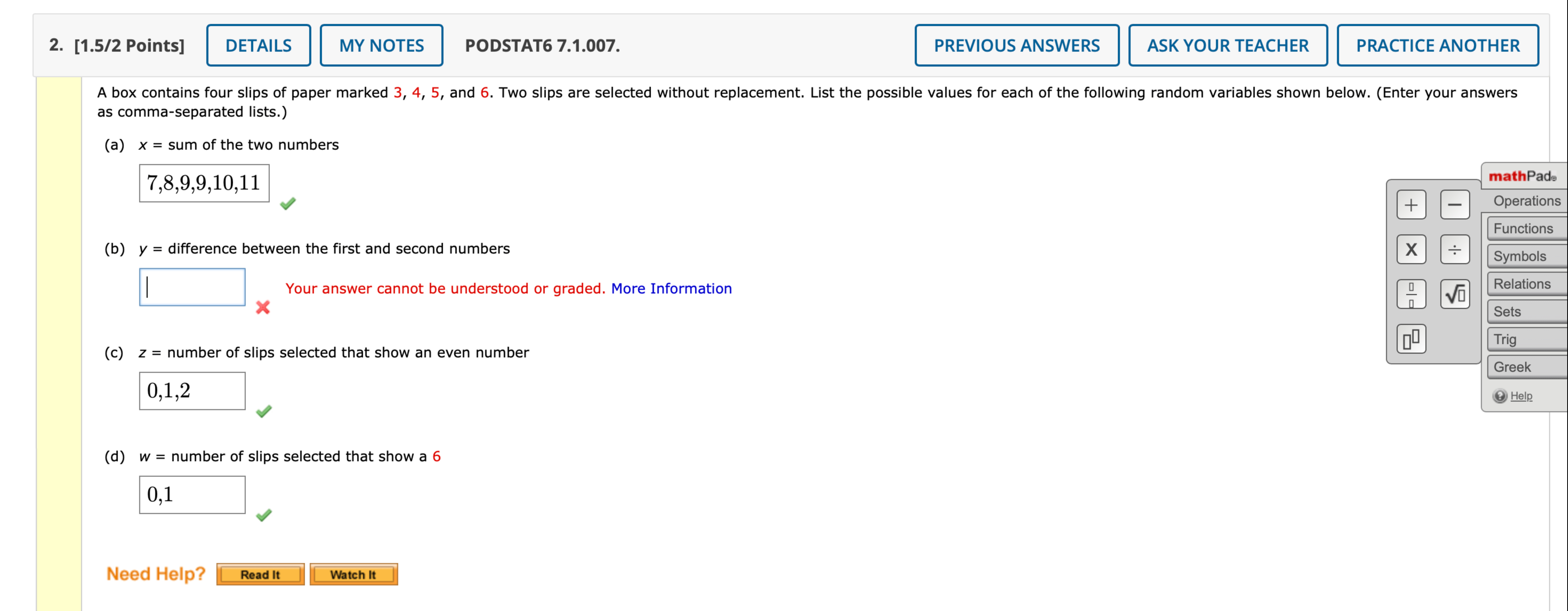 Solved A box contains four slips of ﻿paper marked 3,4,5, | Chegg.com