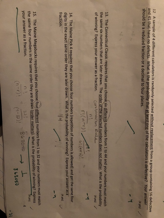 Solved 12 A sample of 4 different calculators is randomly | Chegg.com