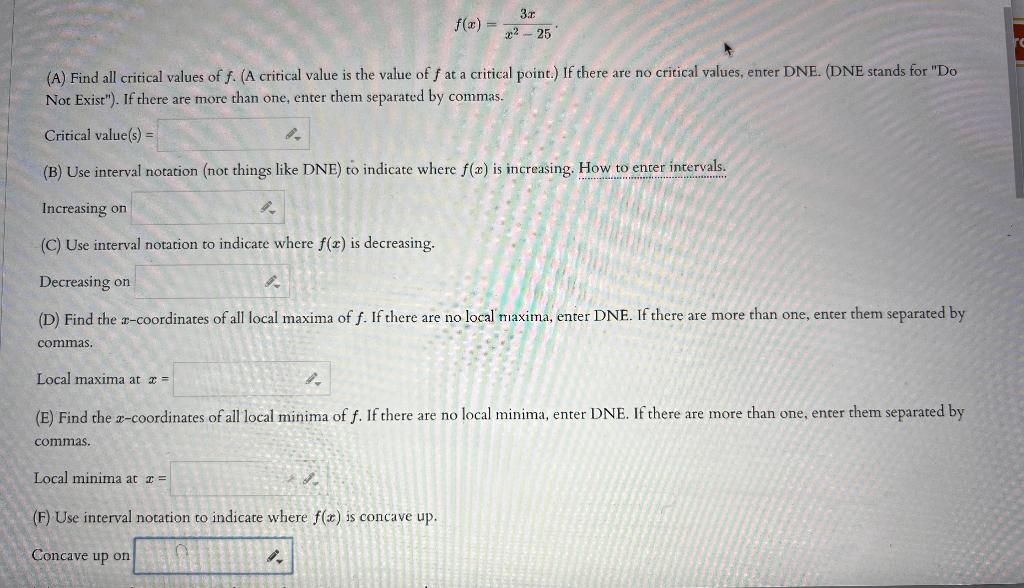 Solved f(x)=x2−253x (A) Find all critical values of f. (A | Chegg.com