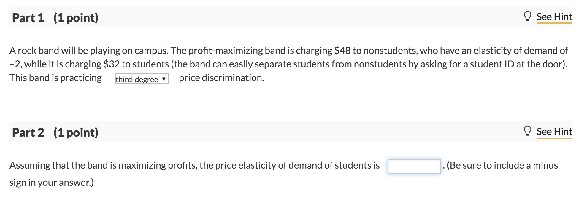 Solved Part 1 (1 point) D See Hint A rock band will be | Chegg.com