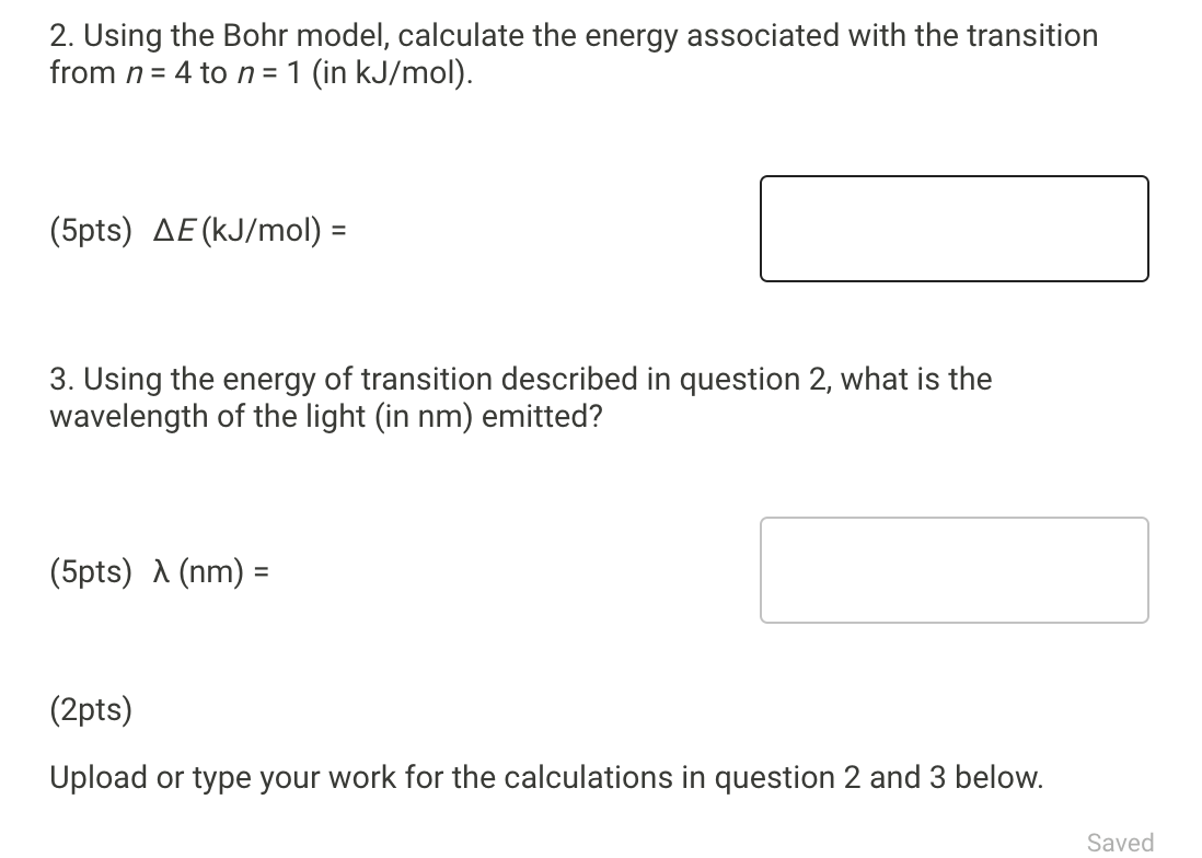 Solved 2. Using the Bohr model, calculate the energy | Chegg.com
