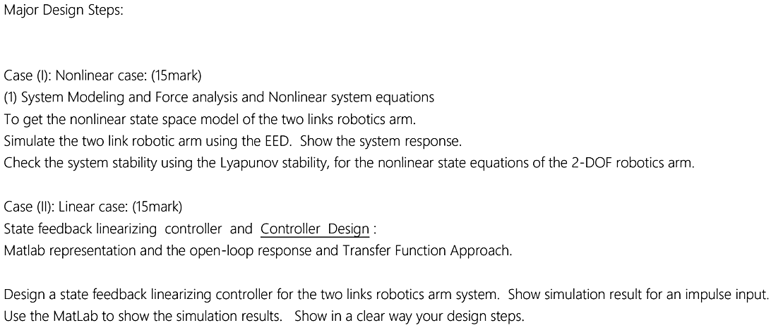 Nonlinear Control Design Problem: Robotics Arm | Chegg.com