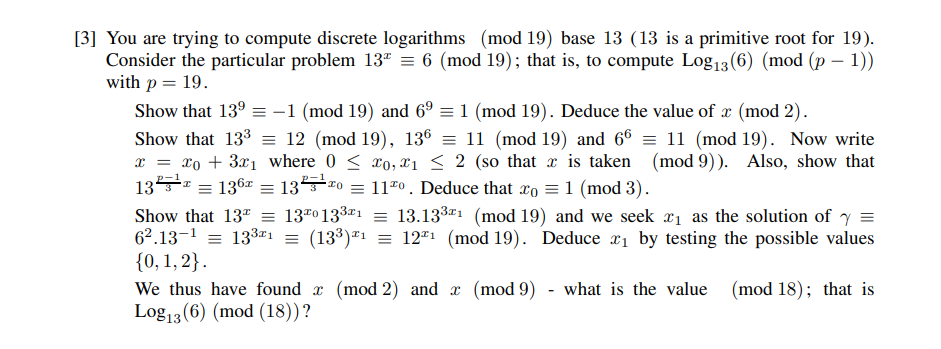 Solved You are trying to compute discrete logarithms (mod19) | Chegg.com