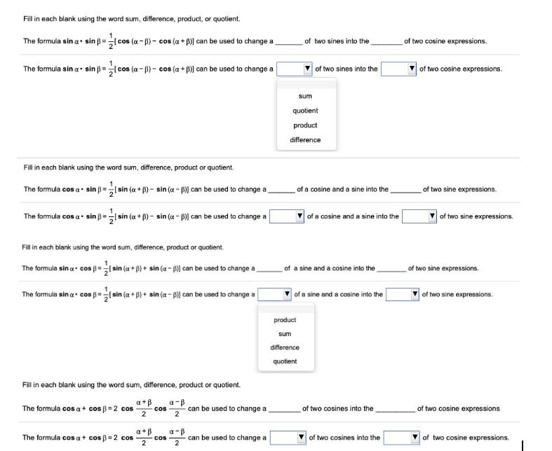 Solved Fill in each blank using the word sum, difference, | Chegg.com