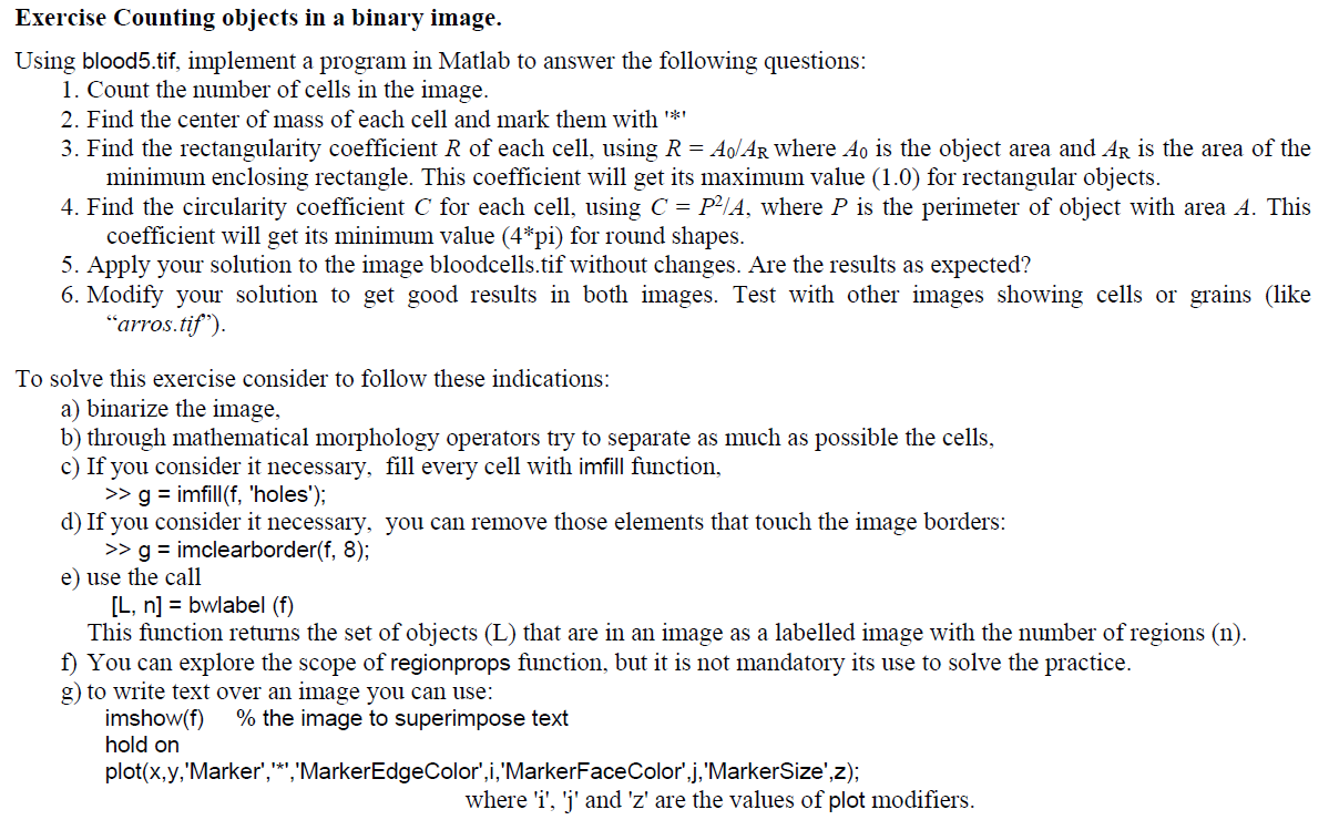 Exercise Counting objects in a binary image. Using | Chegg.com