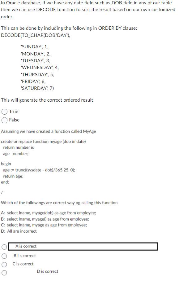 Solved In Oracle database, if we have any date field such as | Chegg.com