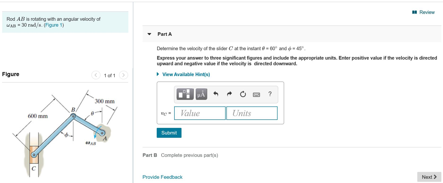 Solved Review Rod AB is rotating with an angular velocity of | Chegg.com