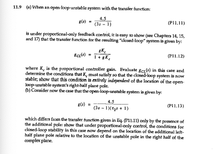 Solved 1.9 (a) When an open-loop-unstable system with the | Chegg.com