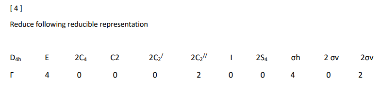 Solved [4] Reduce Following Reducible Representation D4h M E