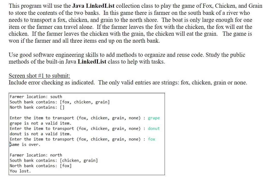 This program will use the Java LinkedList collection | Chegg.com