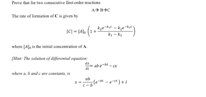 Solved Prove that for two consecutive first-order reactions | Chegg.com