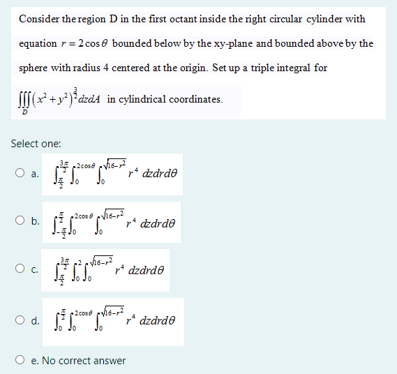 Solved Consider the region D in the first octant inside the | Chegg.com