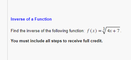 Solved Inverse of a Function Find the inverse of the | Chegg.com