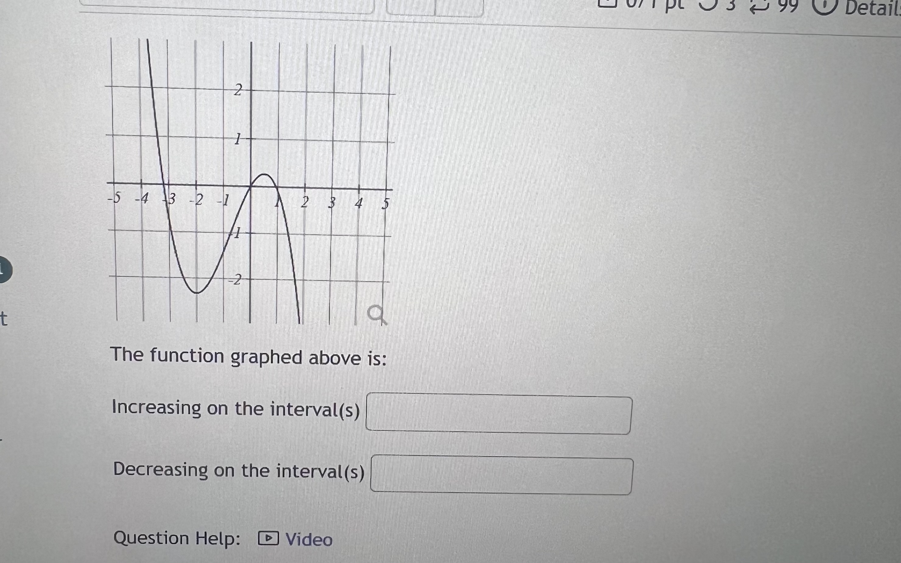 Solved The function graphed above is: Increasing on the | Chegg.com