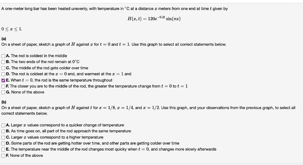 Solved A one-meter long bar has been heated unevenly, with | Chegg.com
