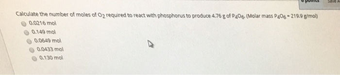 Solved alculate the number of moles of 02 required to react | Chegg.com