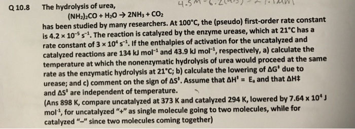 Solved Q10.8 The hydrolysis of urea, (NHz)2CO + H2O → 2NH3 + | Chegg.com