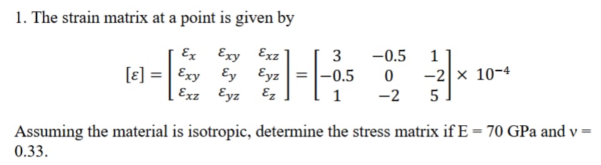 Solved The strain matrix at ﻿a point is ﻿given | Chegg.com