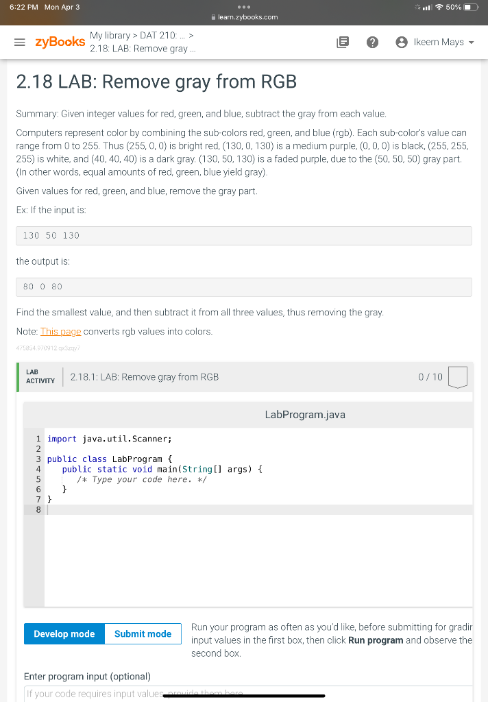 Solved \begin{tabular}{l|l} AB & 2.18.1: LAB: Remove gray | Chegg.com Solved \begin{tabular}{l|l} AB & 2.18.1: LAB: Remove gray | Chegg.com